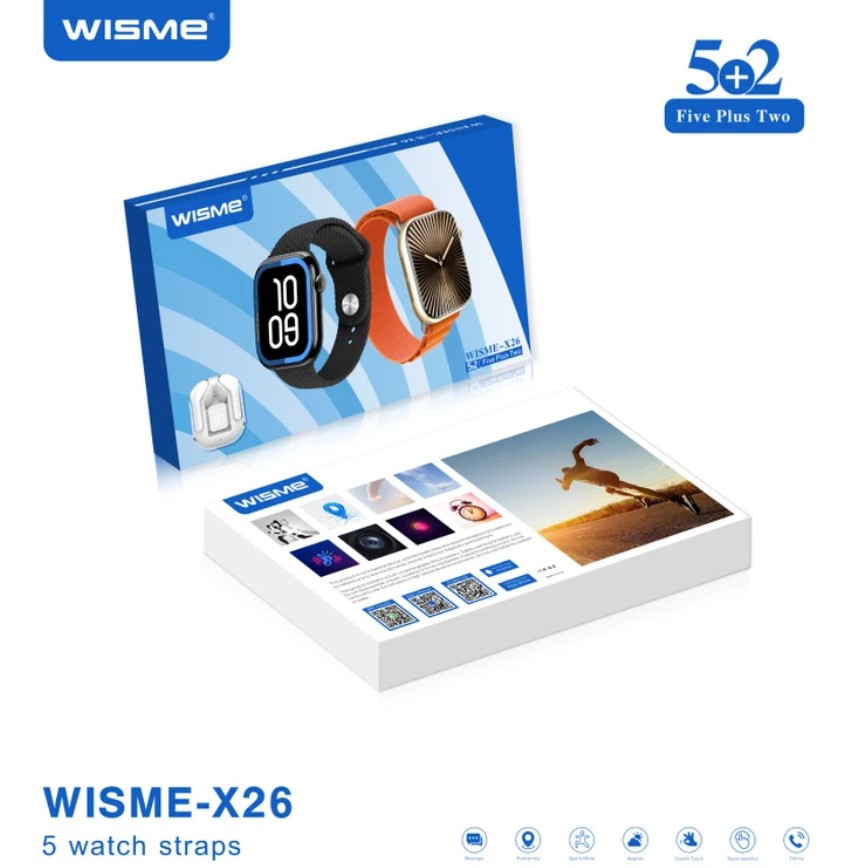 ساعت هوشمند مدل WISME-X26 به همراه ایرپاد شیشه ای و 5 بند جذاب(عمده و تک) - دیلم شاپ